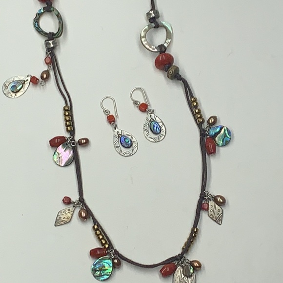 Silpada | Jewelry | Silpada Abalone Red Coral Shell Leather Necklace ...